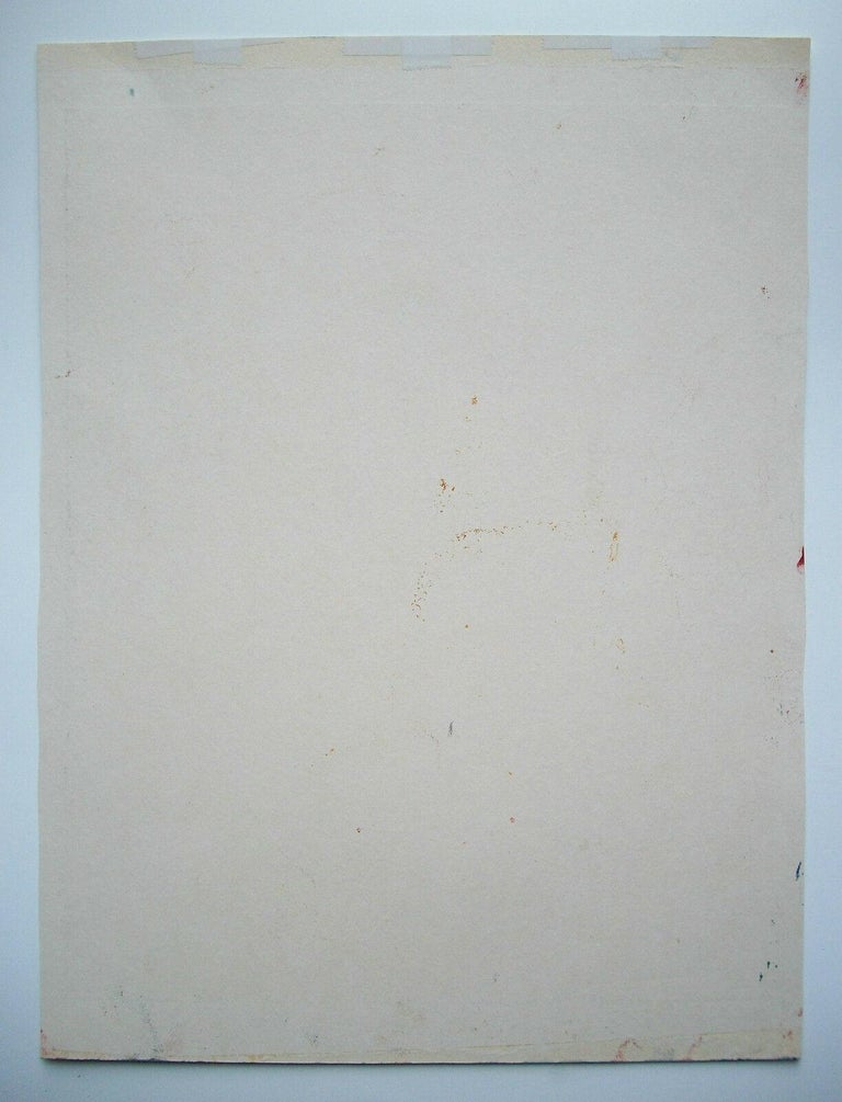 Expressionist Mixed Media Painting on Paper, Initialed, Unframed, Circa ...