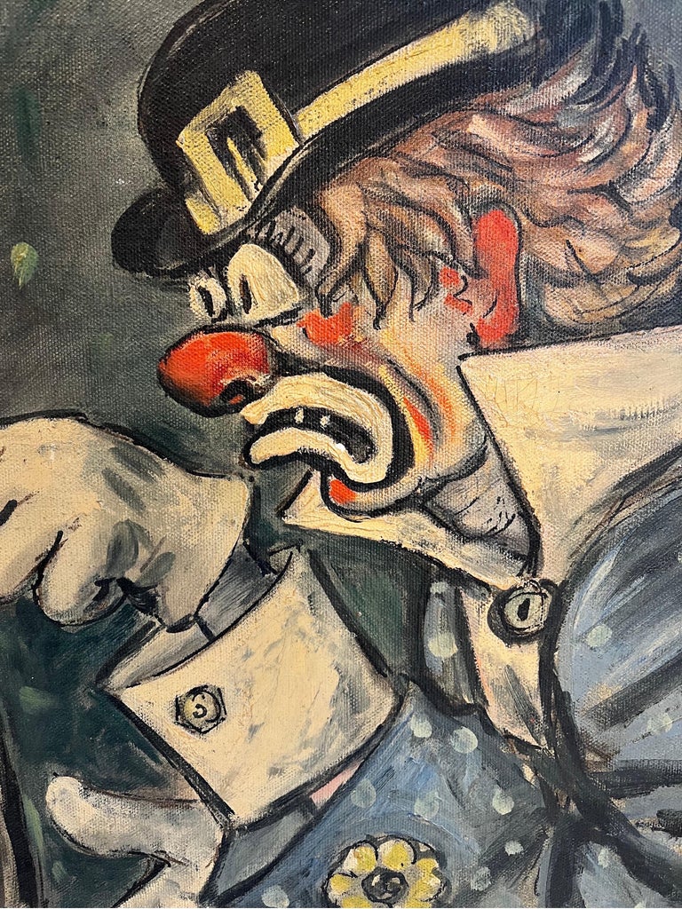 Expressive Clown Painting, Signed, circa 1950 For Sale at 1stDibs