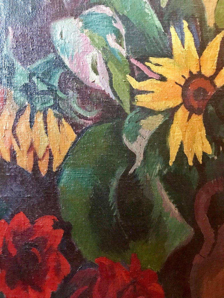 Expressive Realism Oil Painting Still Life Sunflowers, E. Gotzmann For ...