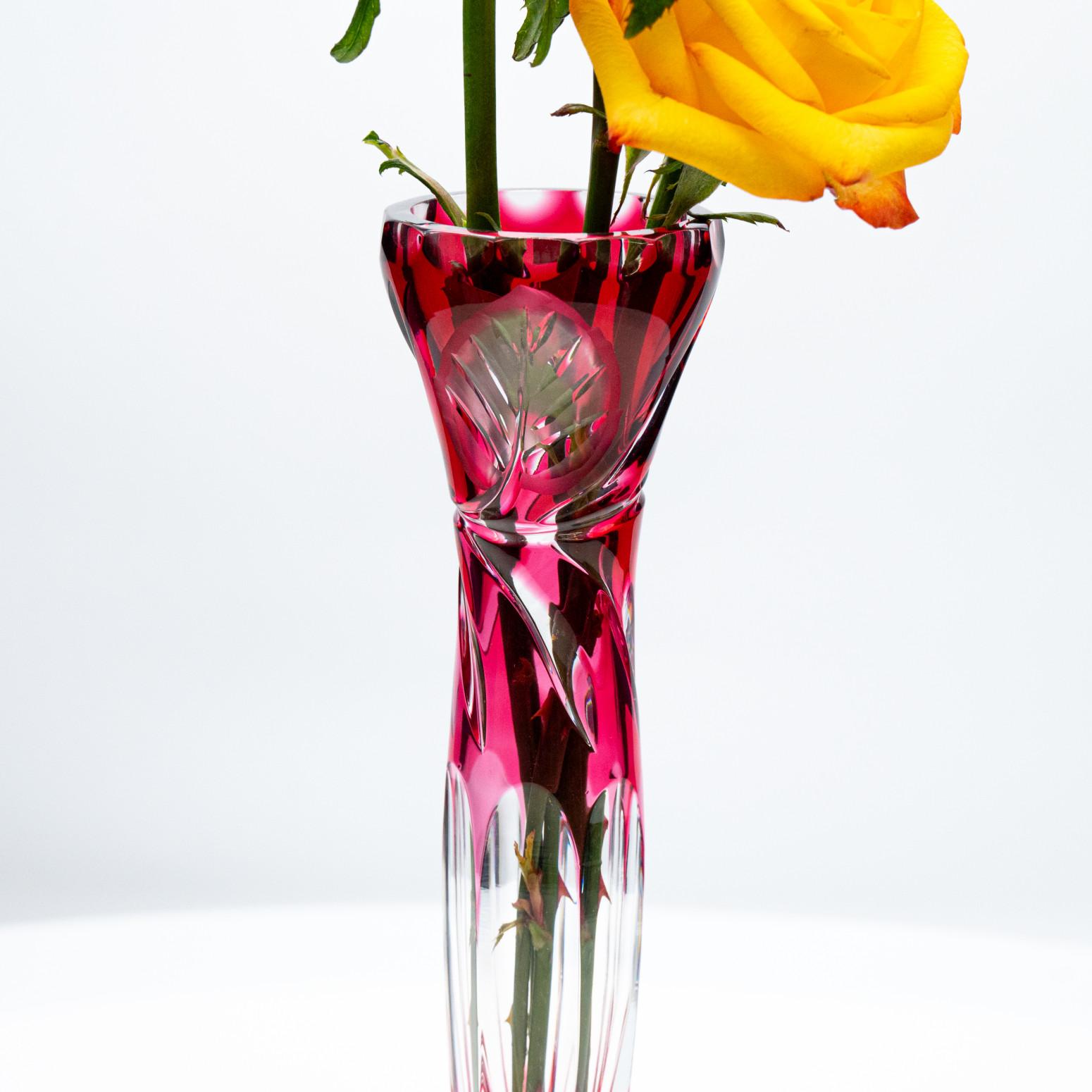 Exquise Small Vase, Deep Rose Red Crystal, Bohemia, Czech Republic ...