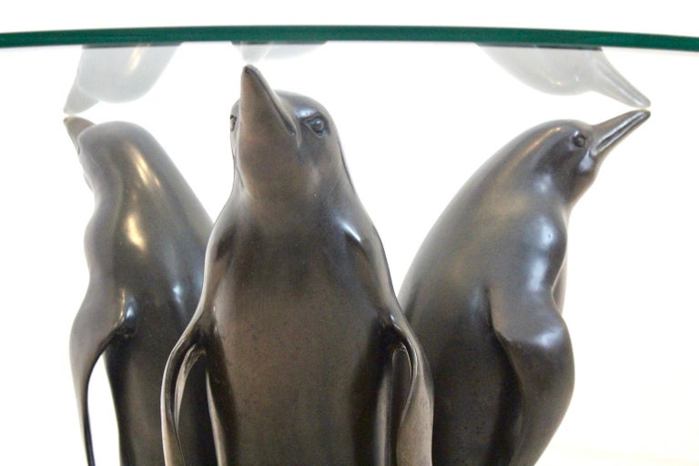 Exquisit Sculptural Bronze Penguin Coffee Table by J. Daste at 1stDibs