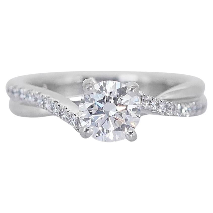 Exquisite 1.28ct Round Brilliant and Taper Cut Diamond Ring in 18K ...