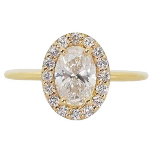 Exquisite 1.2 Carat Oval Diamond Ring in 18K Yellow Gold For Sale at ...
