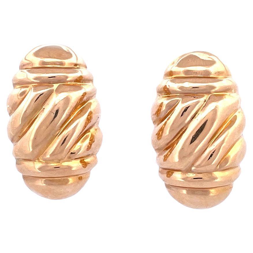Exquisite 14k Yellow Gold Puff Carved Earrings For Sale at 1stDibs