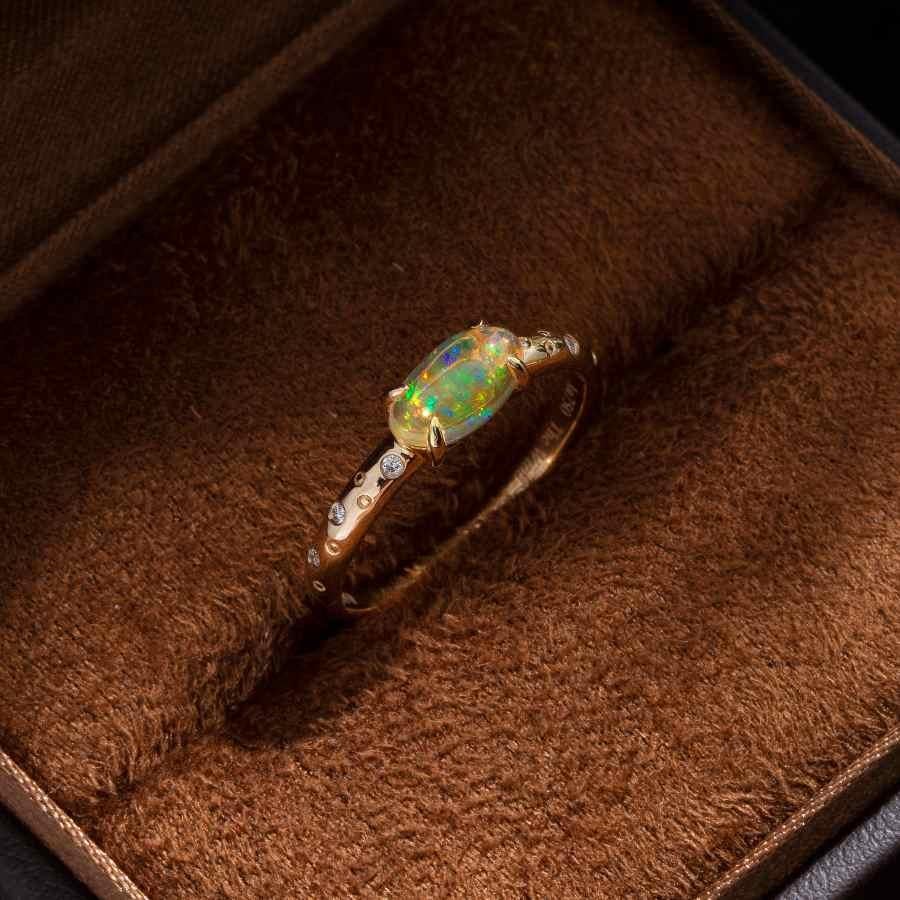 Exquisite 18K Gold Engagement Ring with Mexican Fire Opal Diamonds For ...
