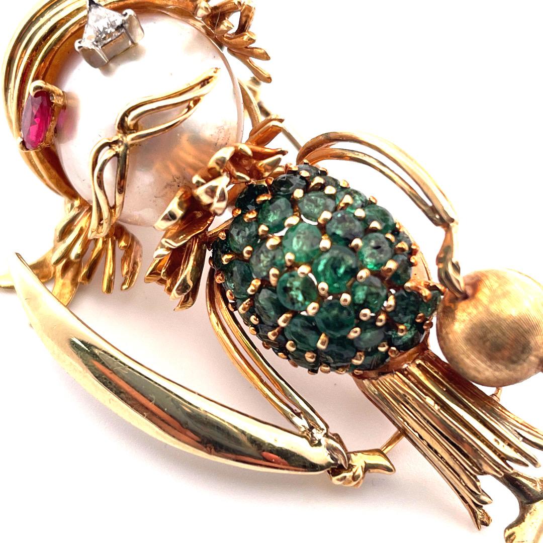 Exquisite 18k Two Tone Dessin Paris Emerald Pirate Brooch For Sale at ...