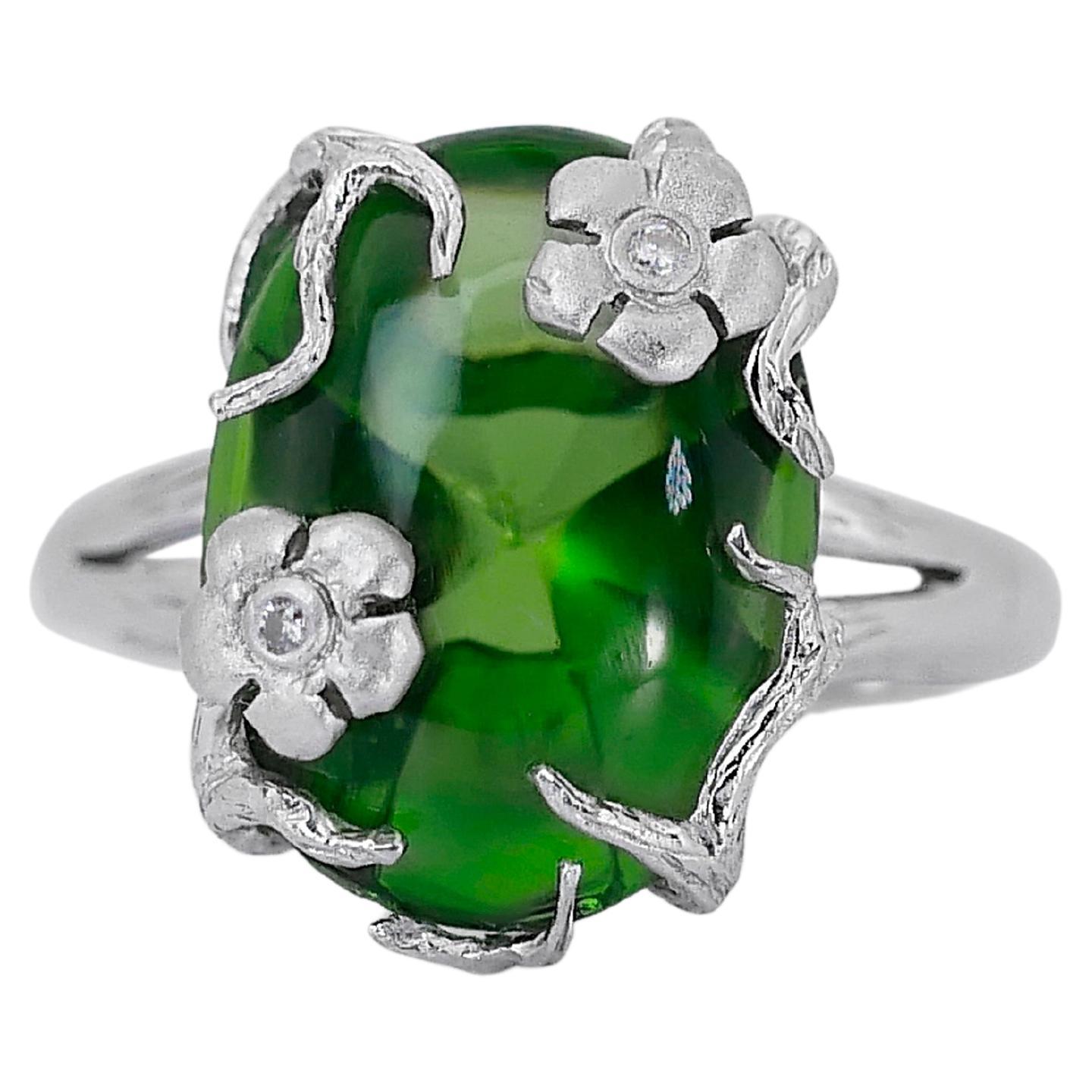 Exquisite 18kt. White Gold Ring with 5.85 ct Glass and Natural Diamonds ...