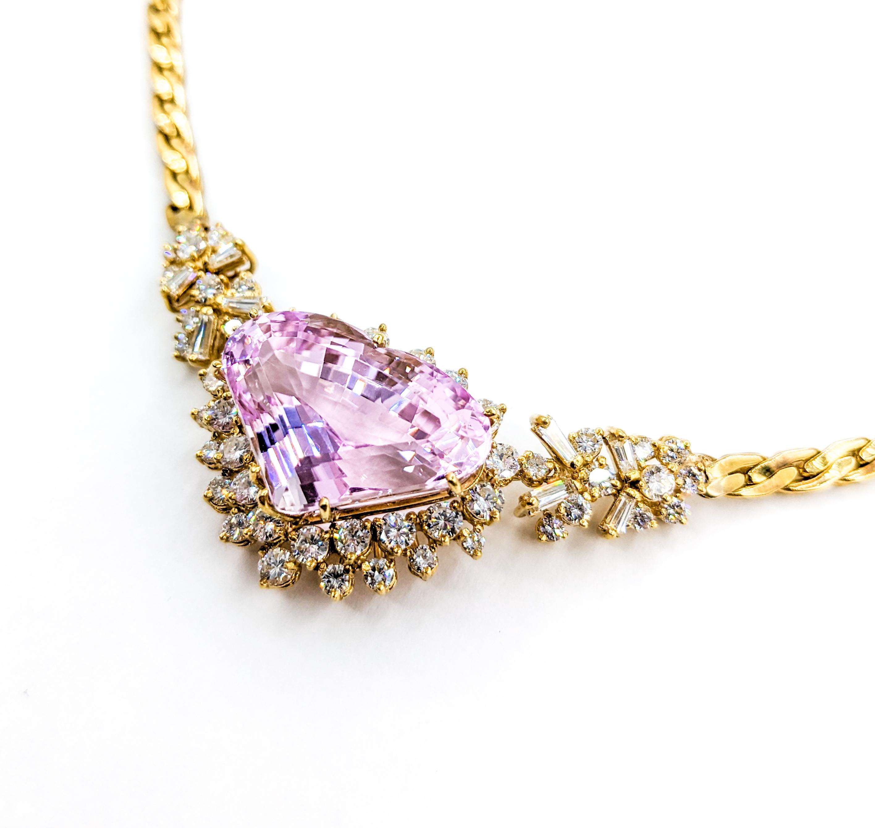 Exquisite 37ct Heart Kunzite and Diamond Necklace in 18k Gold For Sale ...
