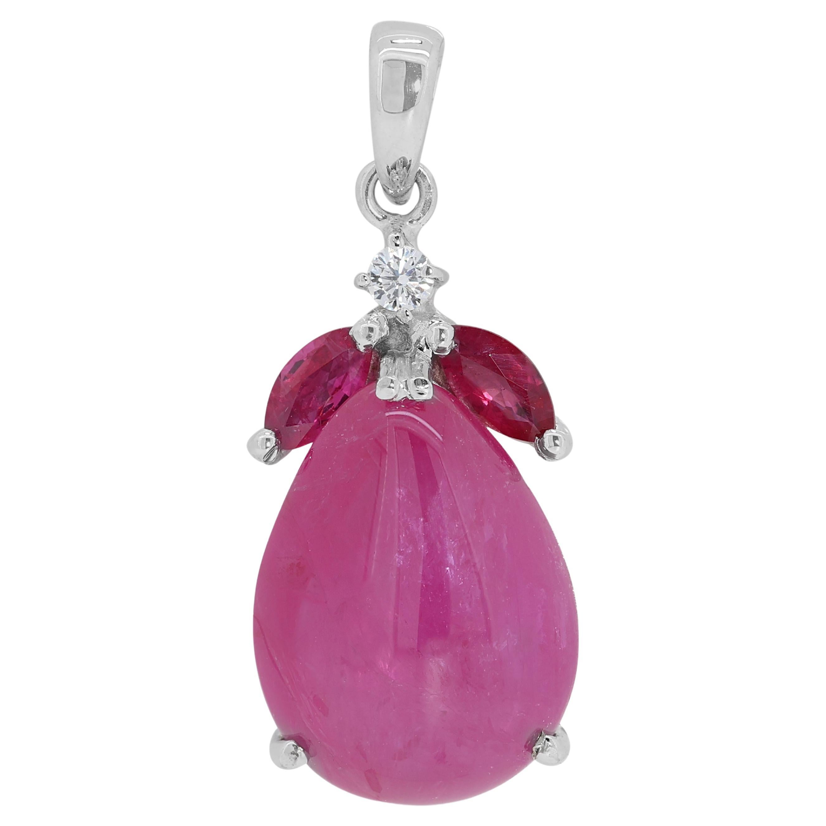 Exquisite 6.75ct Ruby Pendant with Diamond in 18K White Gold - (Pendant ...
