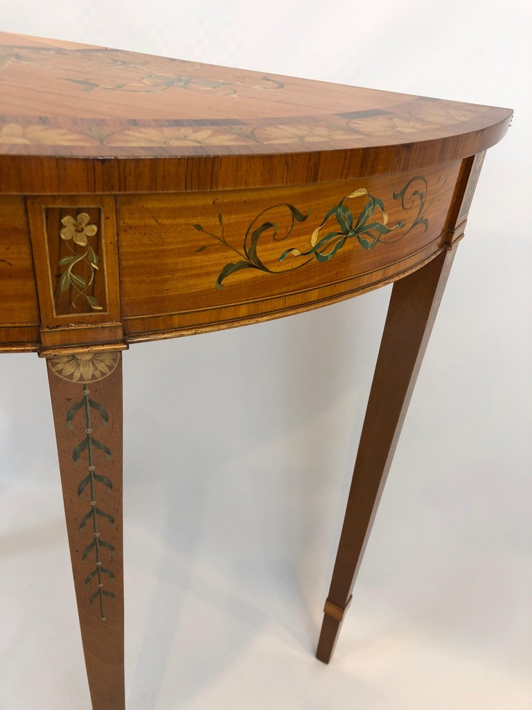 Exquisite Adam Style English Hand Painted Demilune Console Table at 1stDibs