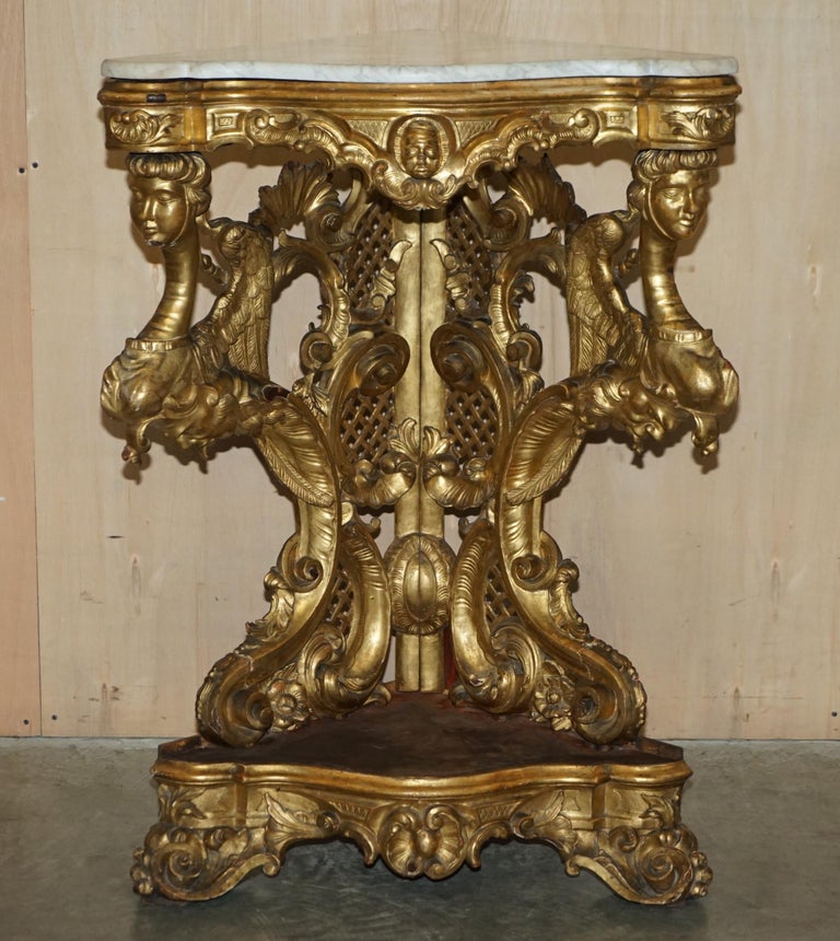 Exquisite Antique Italian Gold Giltwood Italian Marble Herm Carved ...