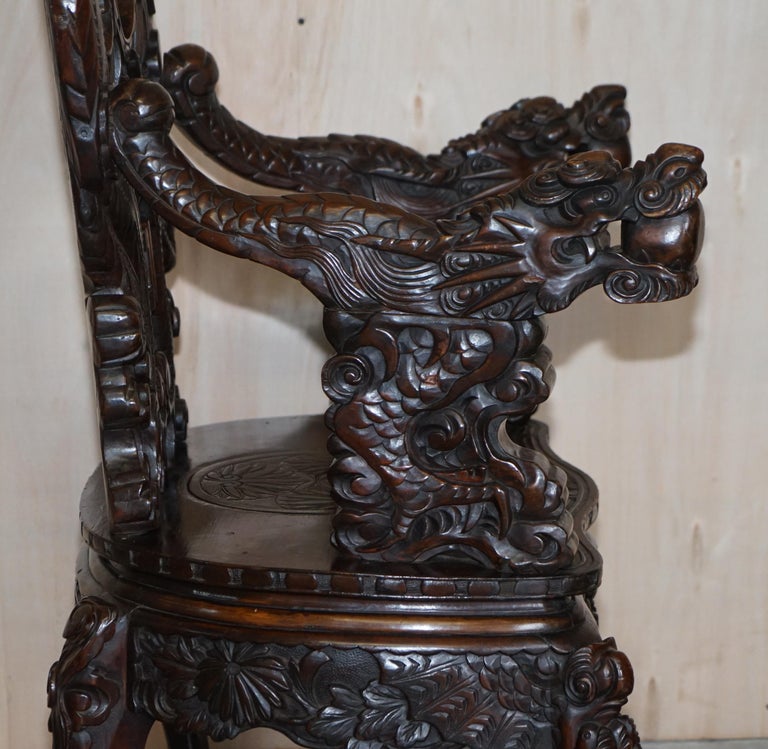Exquisite Antique Japanese 1880 Qing Dynasty Carved Dragon Throne ...