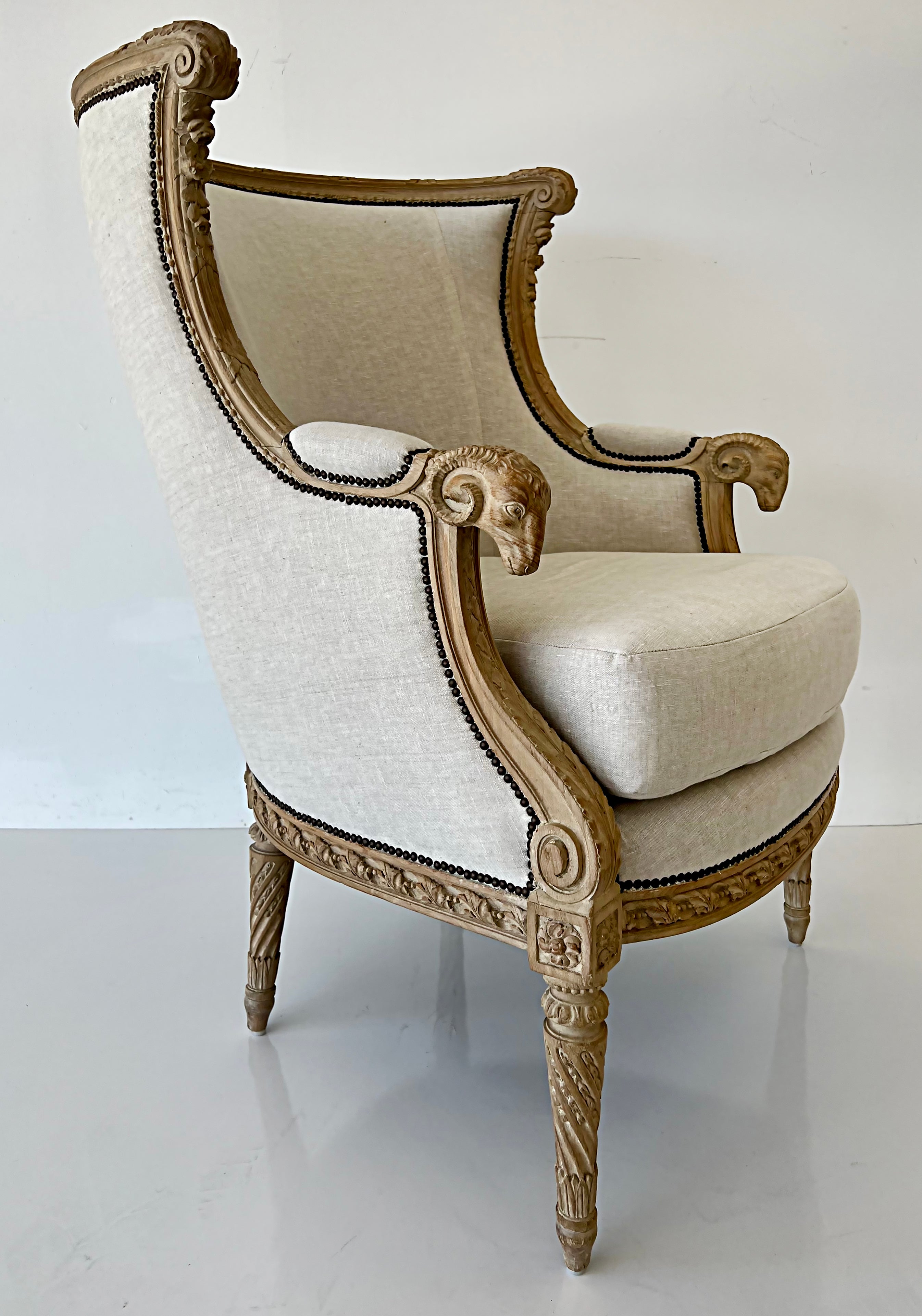 Exquisite Carved Wood Antique Neoclassical Bergere Chair, Newly ...