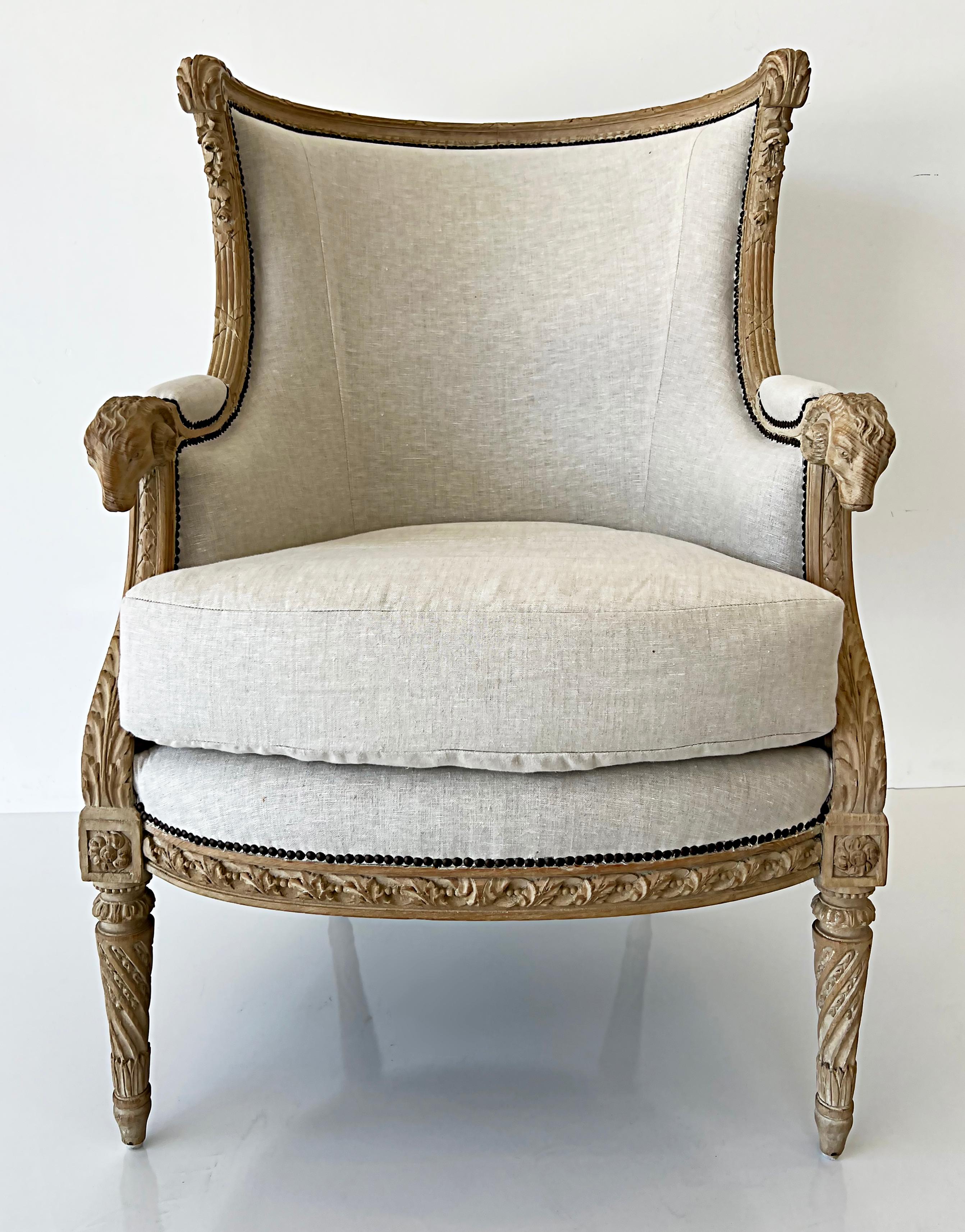 Exquisite Carved Wood Antique Neoclassical Bergere Chair, Newly ...