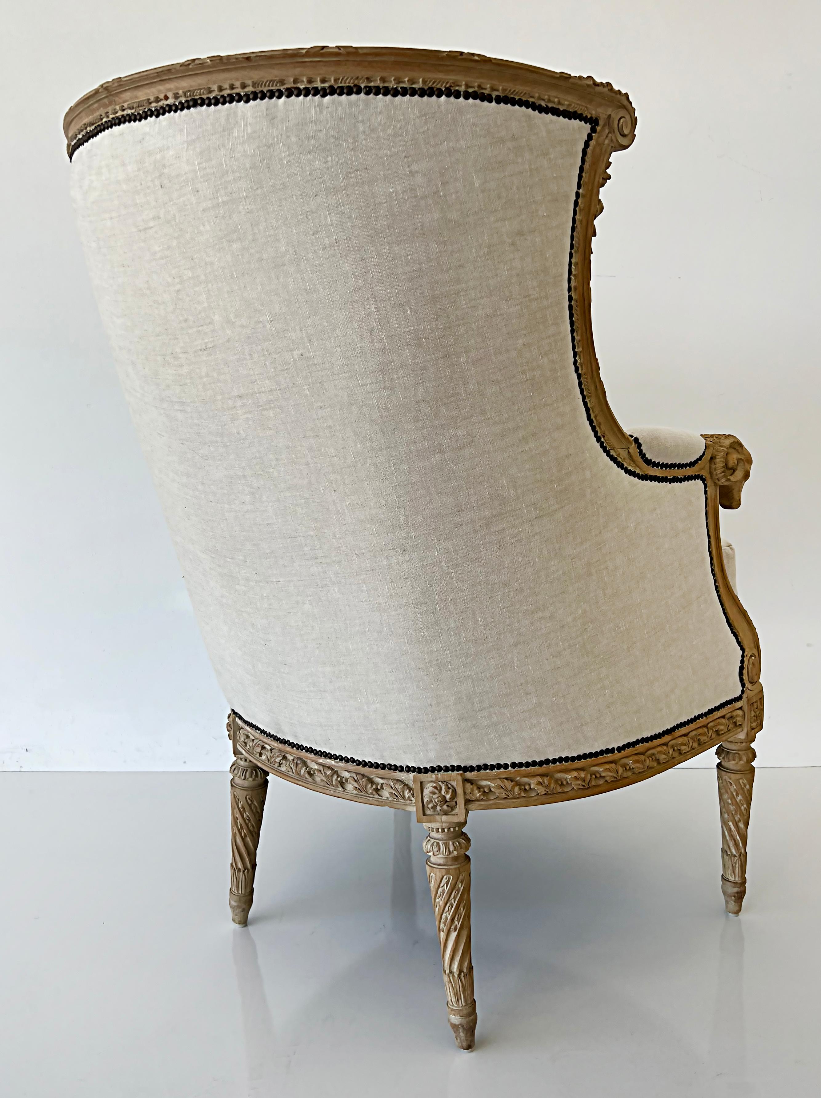 Exquisite Carved Wood Antique Neoclassical Bergere Chair, Newly ...