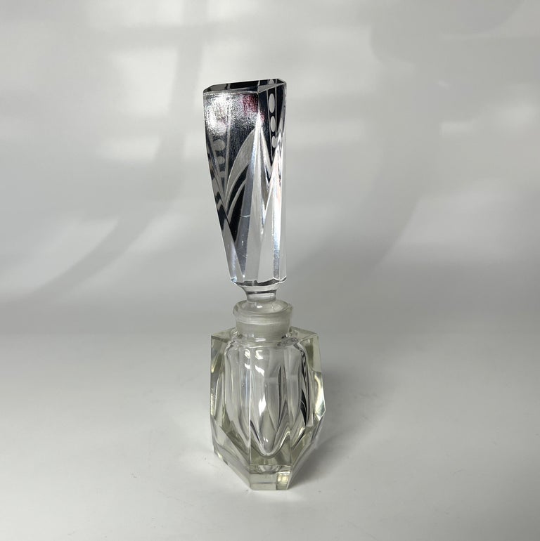 Exquisite Geometric Czech Art Deco Black Enamel Crystal Perfume Bottle ...