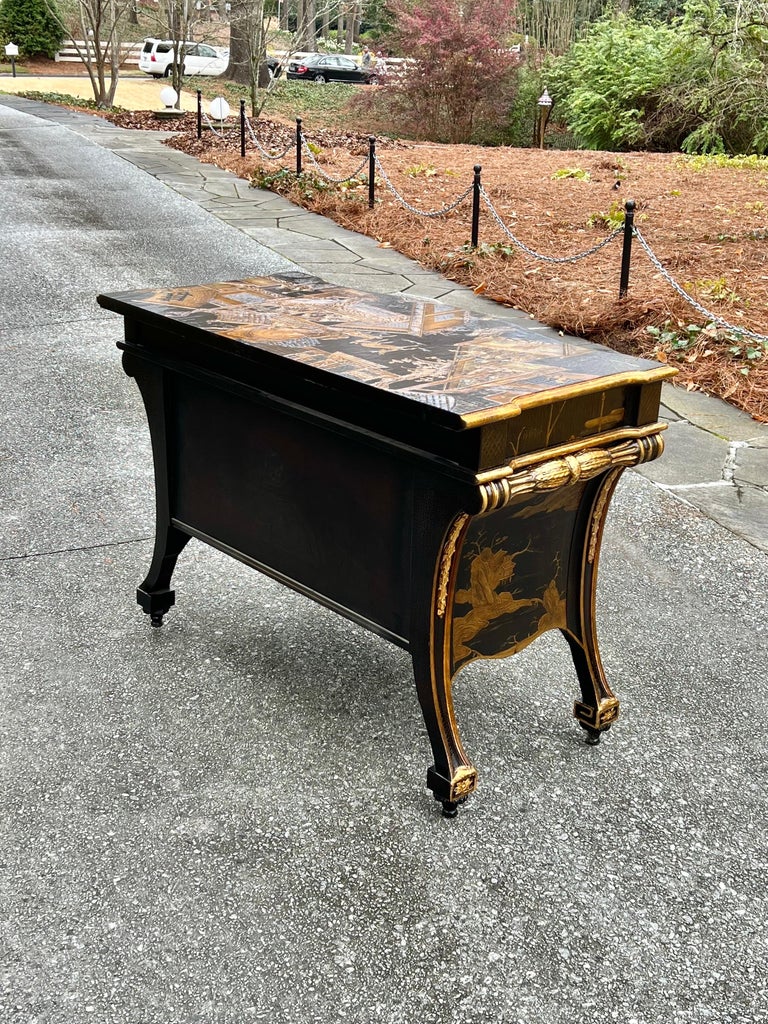 Exquisite Hand Painted Chippendale chinoiserie Commode in Black Lacquer ...