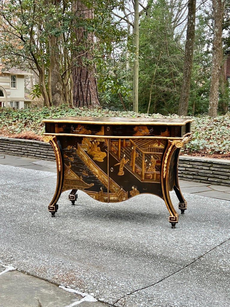Exquisite Hand Painted Chippendale chinoiserie Commode in Black Lacquer ...