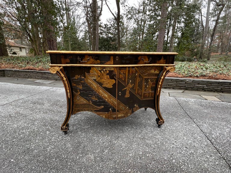 Exquisite Hand Painted Chippendale chinoiserie Commode in Black Lacquer ...