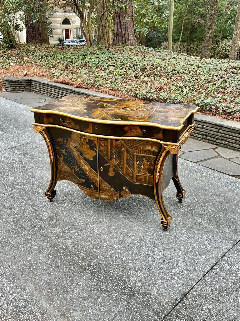 Exquisite Hand Painted Chippendale chinoiserie Commode in Black Lacquer ...