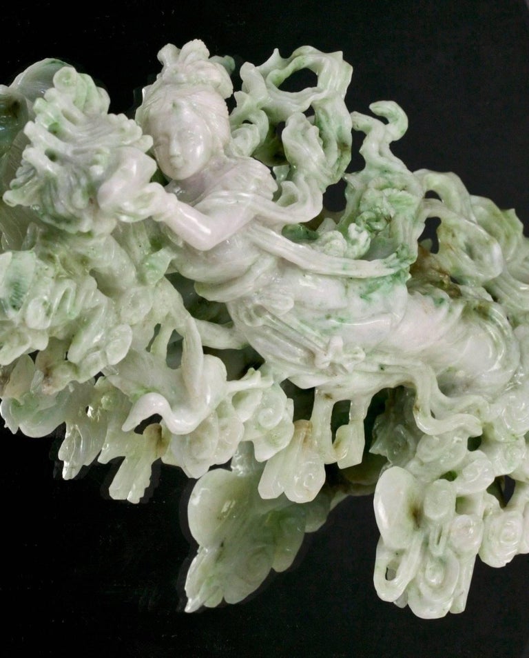 Exquisite Jade Fairy Statue, Finely Carved Jadeite Sculpture at 1stDibs