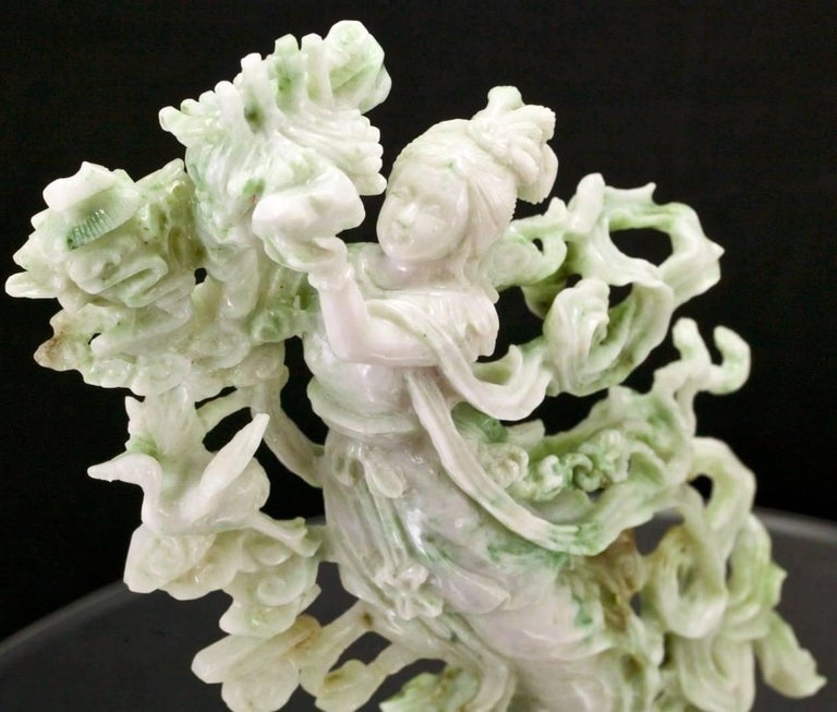 Exquisite Jade Fairy Statue, Finely Carved Jadeite Sculpture at 1stDibs