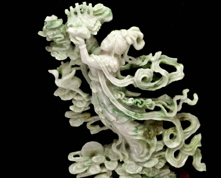 Exquisite Jade Fairy Statue, Finely Carved Jadeite Sculpture at 1stDibs