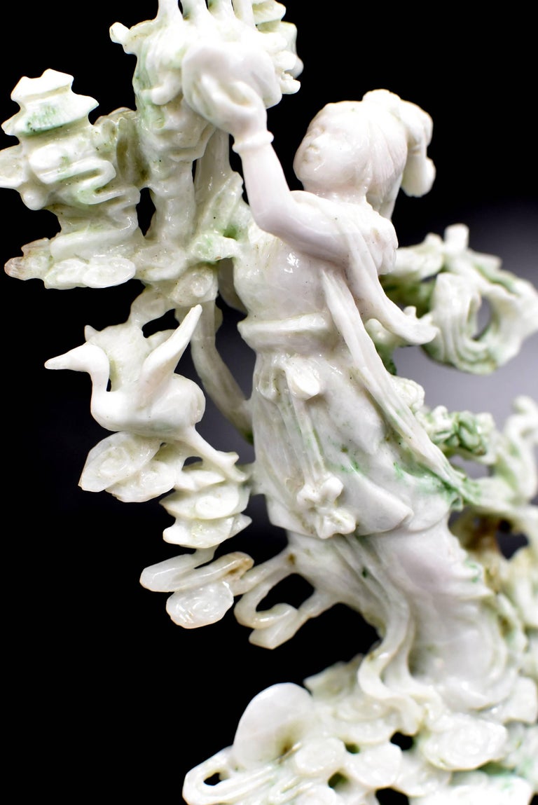 Exquisite Jade Fairy Statue, Finely Carved Jadeite Sculpture at 1stDibs