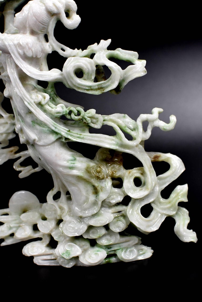 Exquisite Jade Fairy Statue, Finely Carved Jadeite Sculpture at 1stDibs