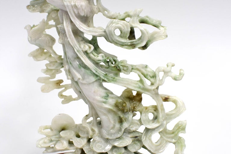 Exquisite Jade Fairy Statue, Finely Carved Jadeite Sculpture at 1stDibs