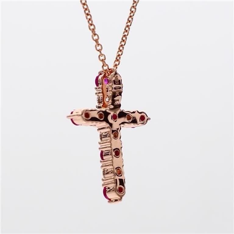 Natural Round Red Ruby and White Diamond .83 Carat TW Rose Gold Cross ...