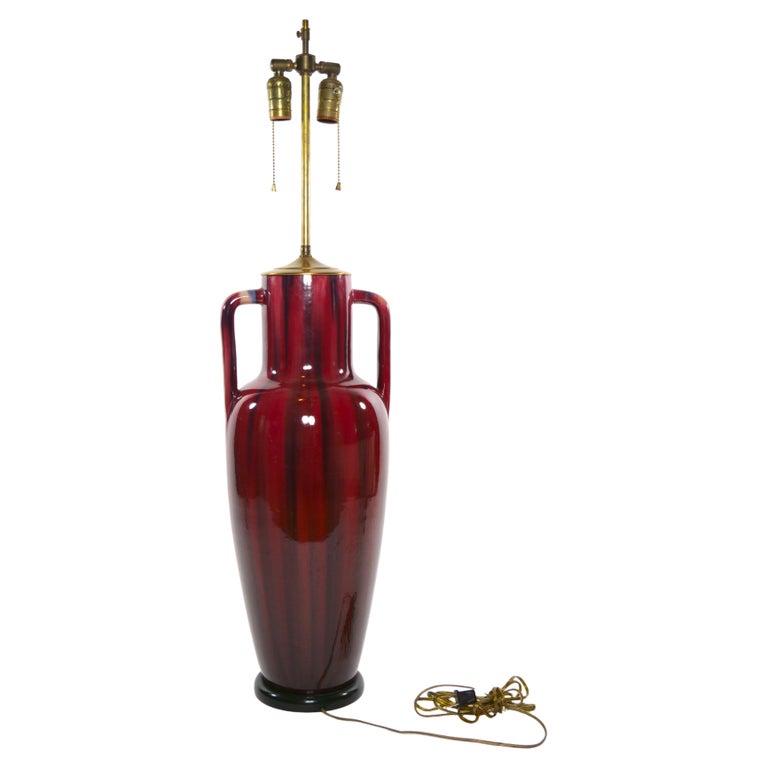 Exquisite Pair Flambé Porcelain / Black Wood Table Lamp For Sale at 1stDibs