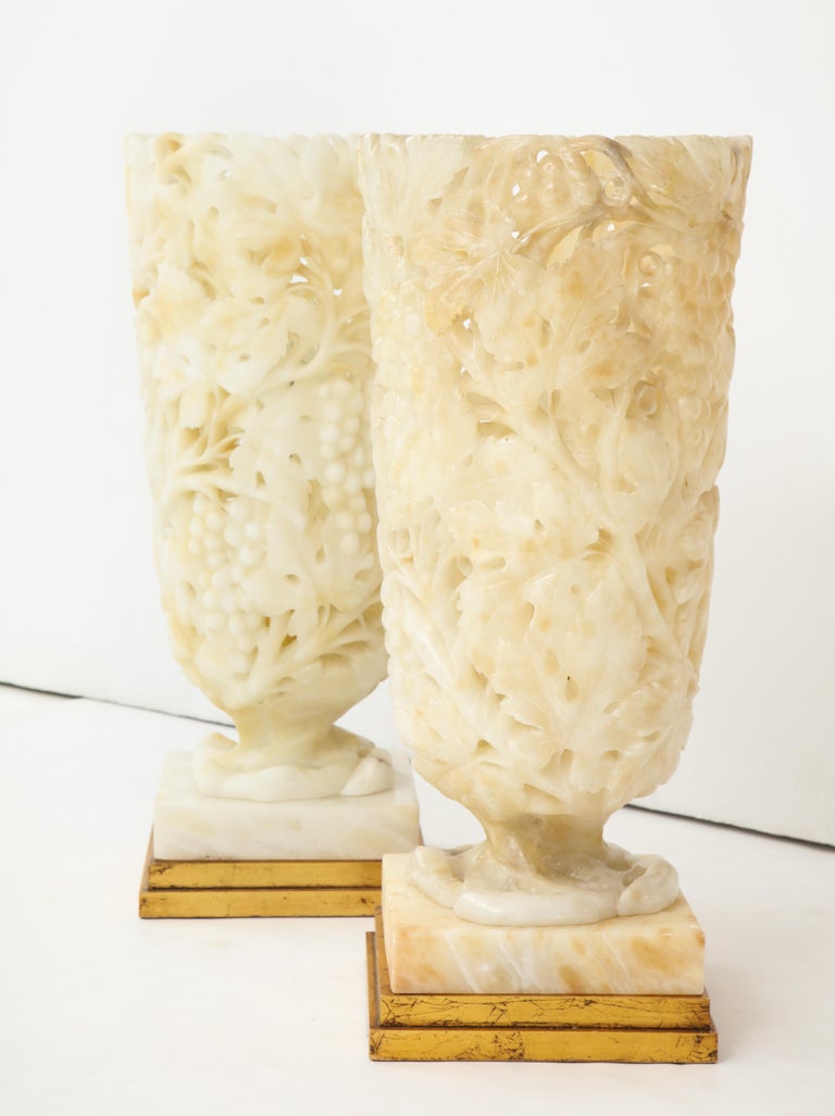 Exquisite Pair of Large Carved Alabaster Lamps at 1stDibs