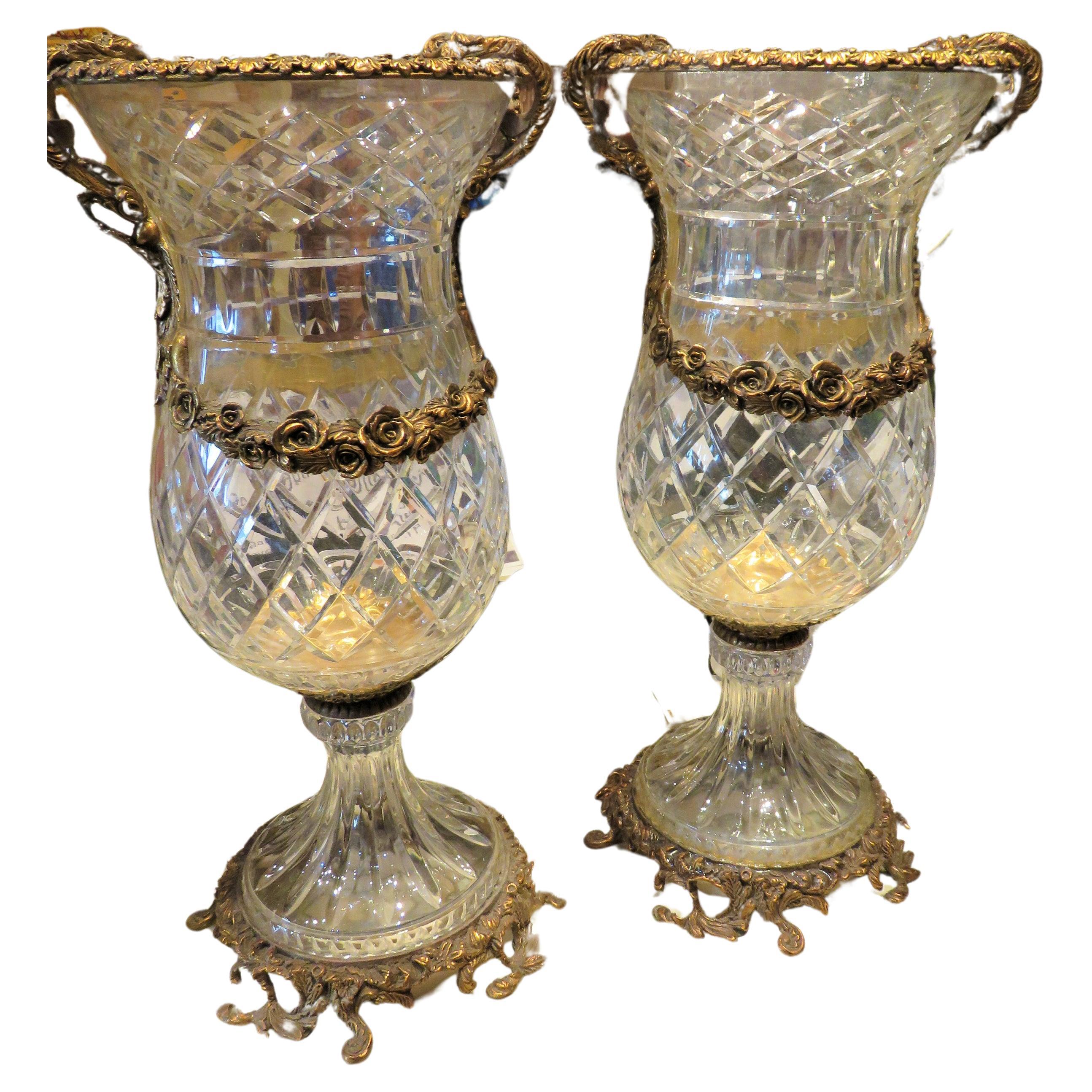 Exquisite Pair of Rare Magnificent Italian Bronze Etched Glass ...