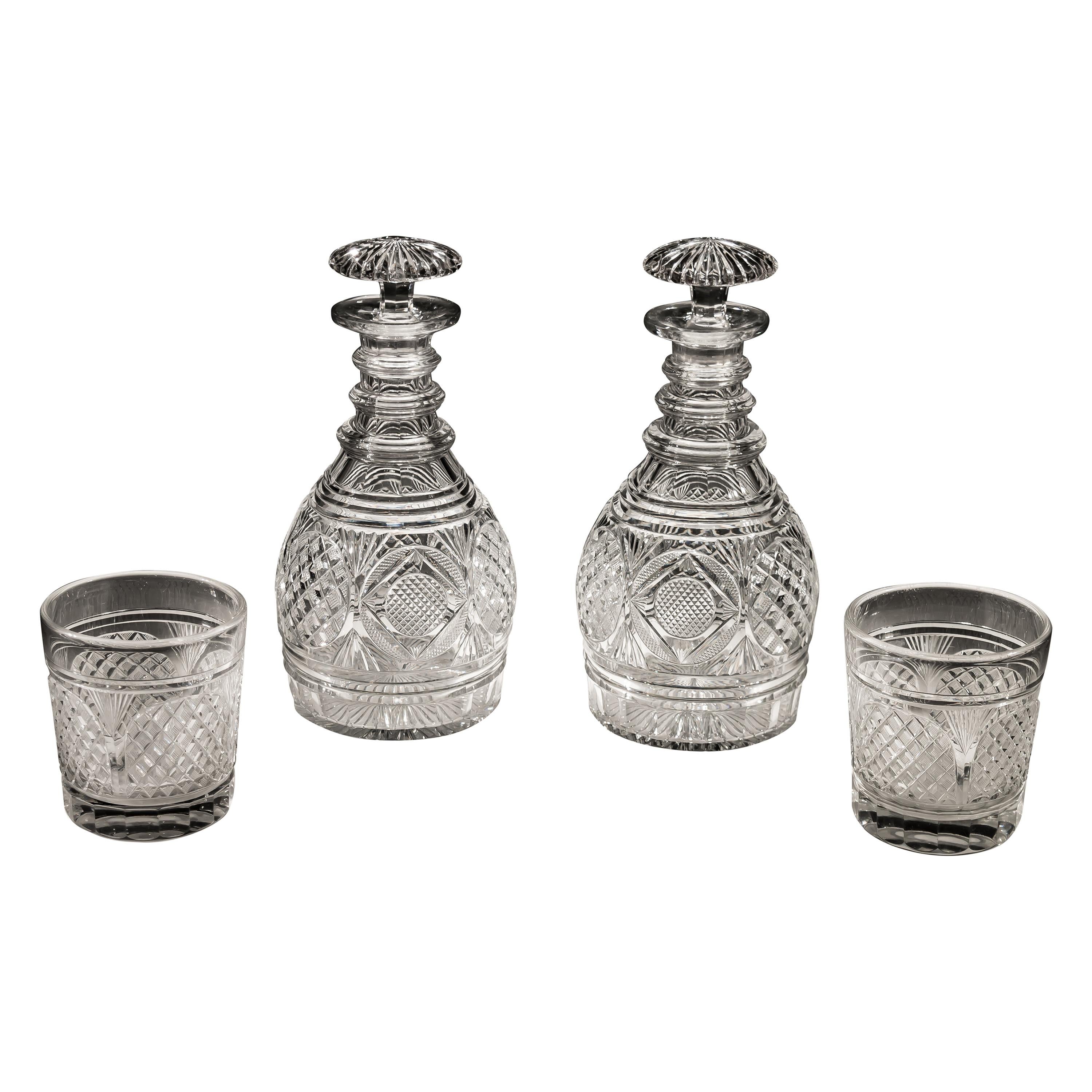 Pair of Regency Cut Glass Barrel Decanters For Sale at 1stDibs