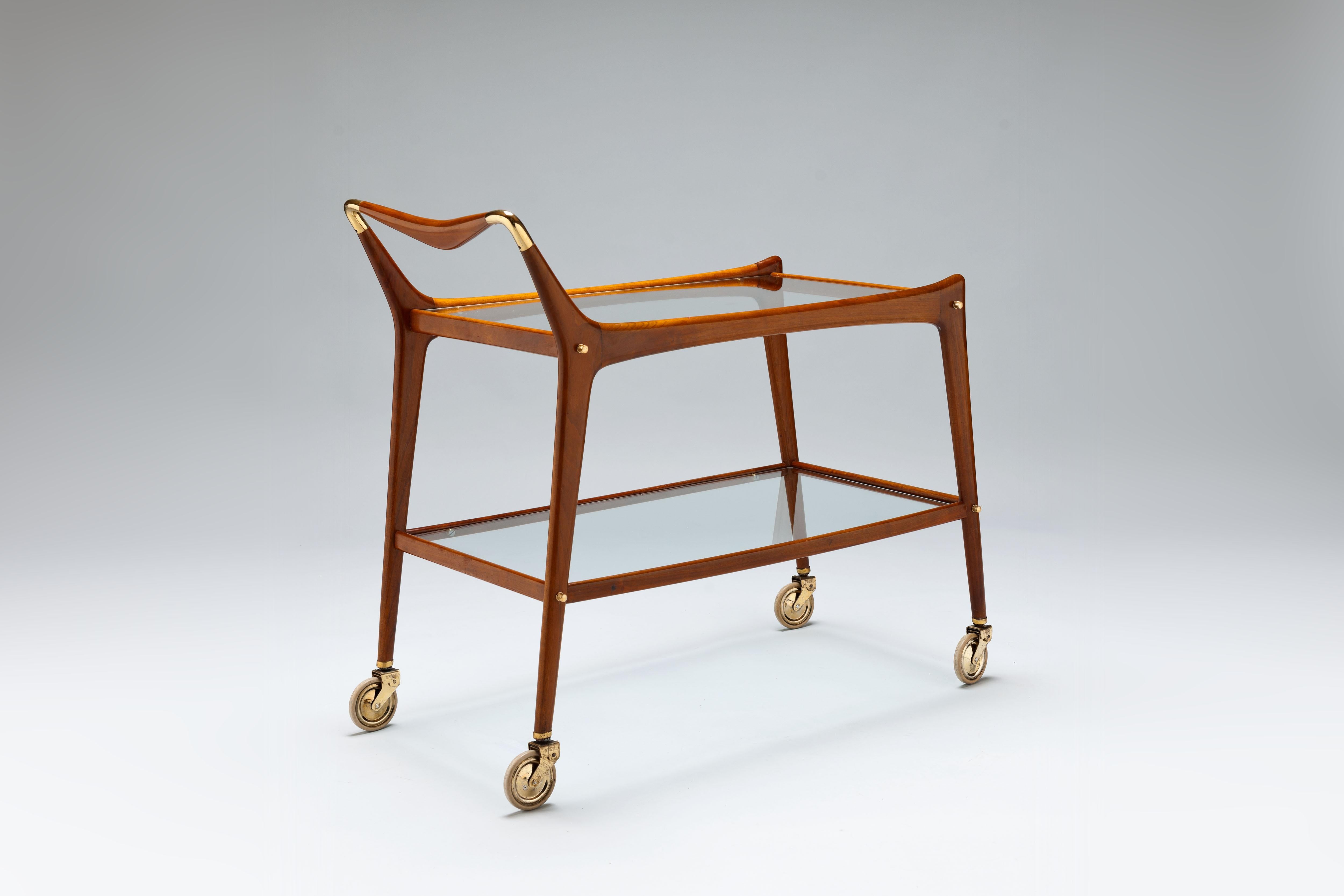 Refined Brass and Mahogany Bar Cart Trolley by Ico Parisi at 1stDibs
