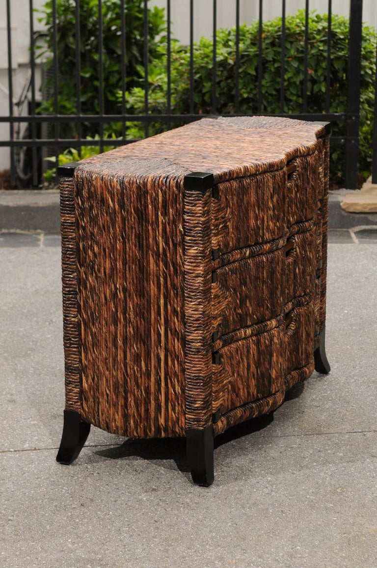 Exquisite Restored Black Lacquer and Rush Wicker Commode, circa 1985 ...