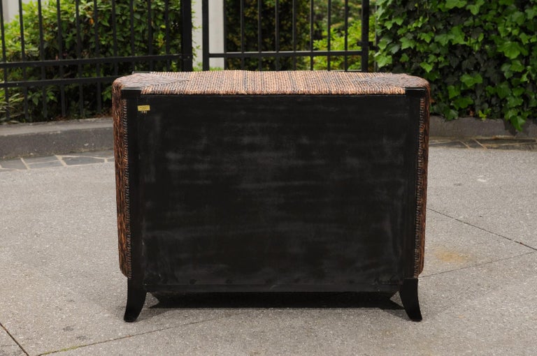Exquisite Restored Black Lacquer and Rush Wicker Commode, circa 1985 ...
