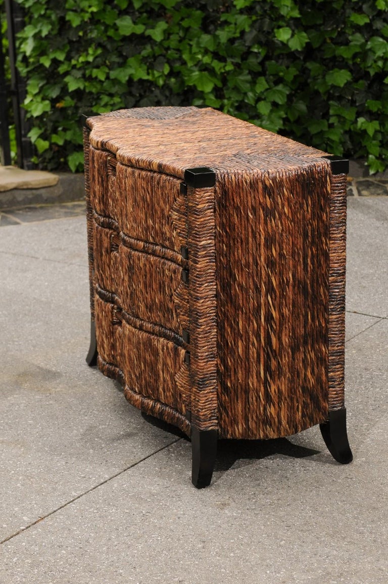 Exquisite Restored Black Lacquer and Rush Wicker Commode, circa 1985 ...