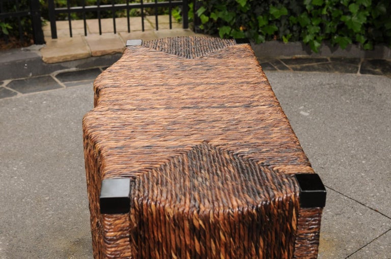 Exquisite Restored Black Lacquer and Rush Wicker Commode, circa 1985 ...