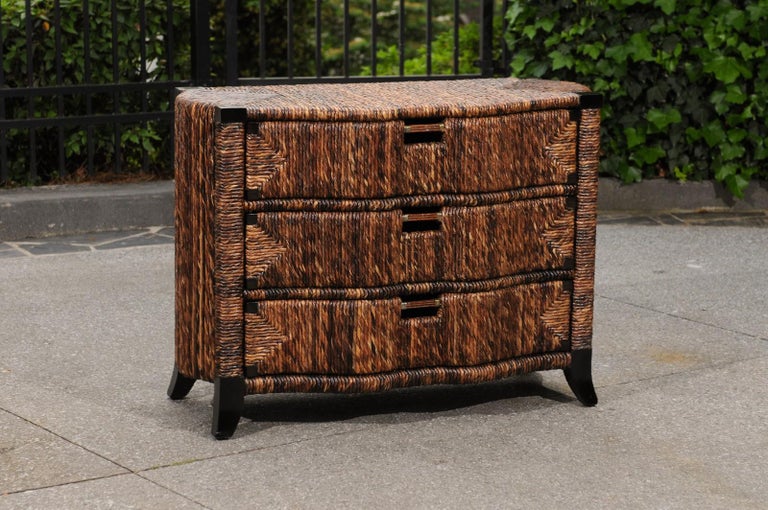Exquisite Restored Black Lacquer and Rush Wicker Commode, circa 1985 ...