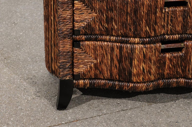 Exquisite Restored Black Lacquer and Rush Wicker Commode, circa 1985 ...