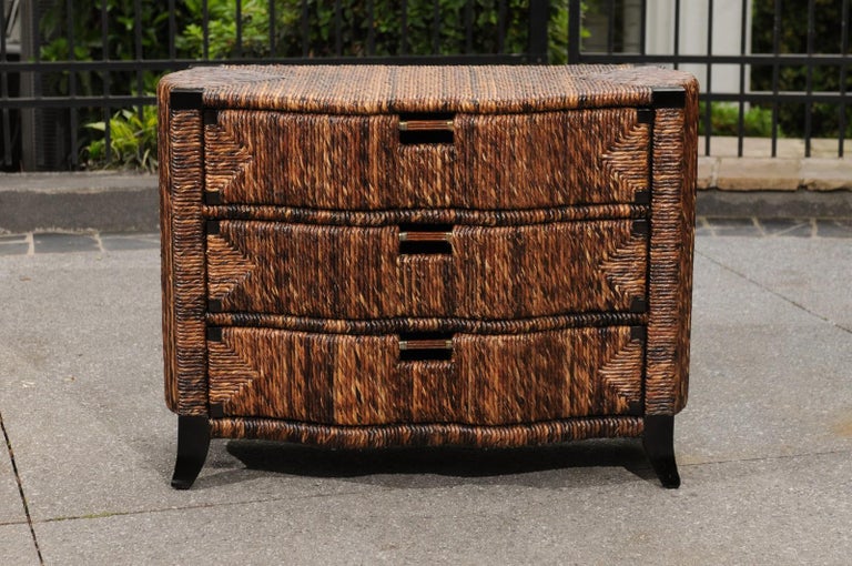 Exquisite Restored Black Lacquer and Rush Wicker Commode, circa 1985 ...