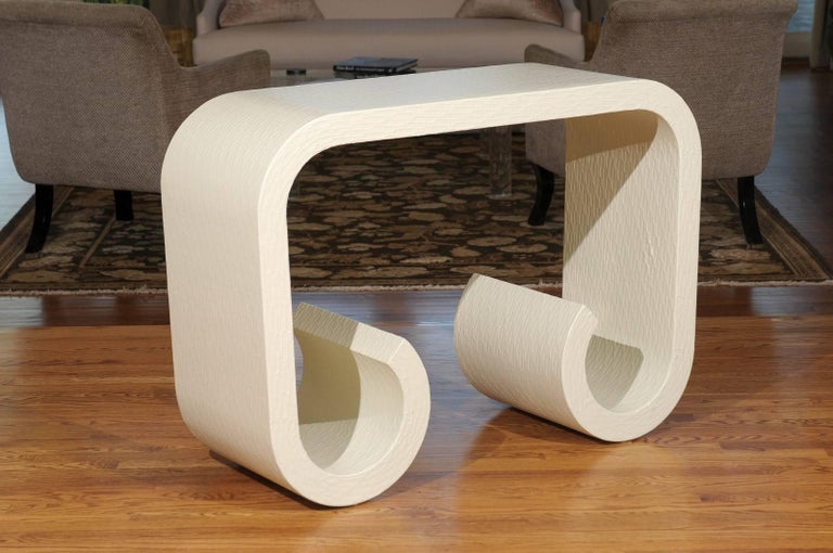 Exquisite Restored Raffia Waterfall Scroll Console by Baker, circa 1975 ...