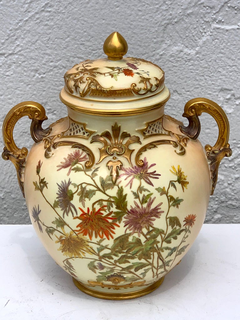Exquisite Royal Worcester Pierced Covered Vase, with Floral Decoration ...
