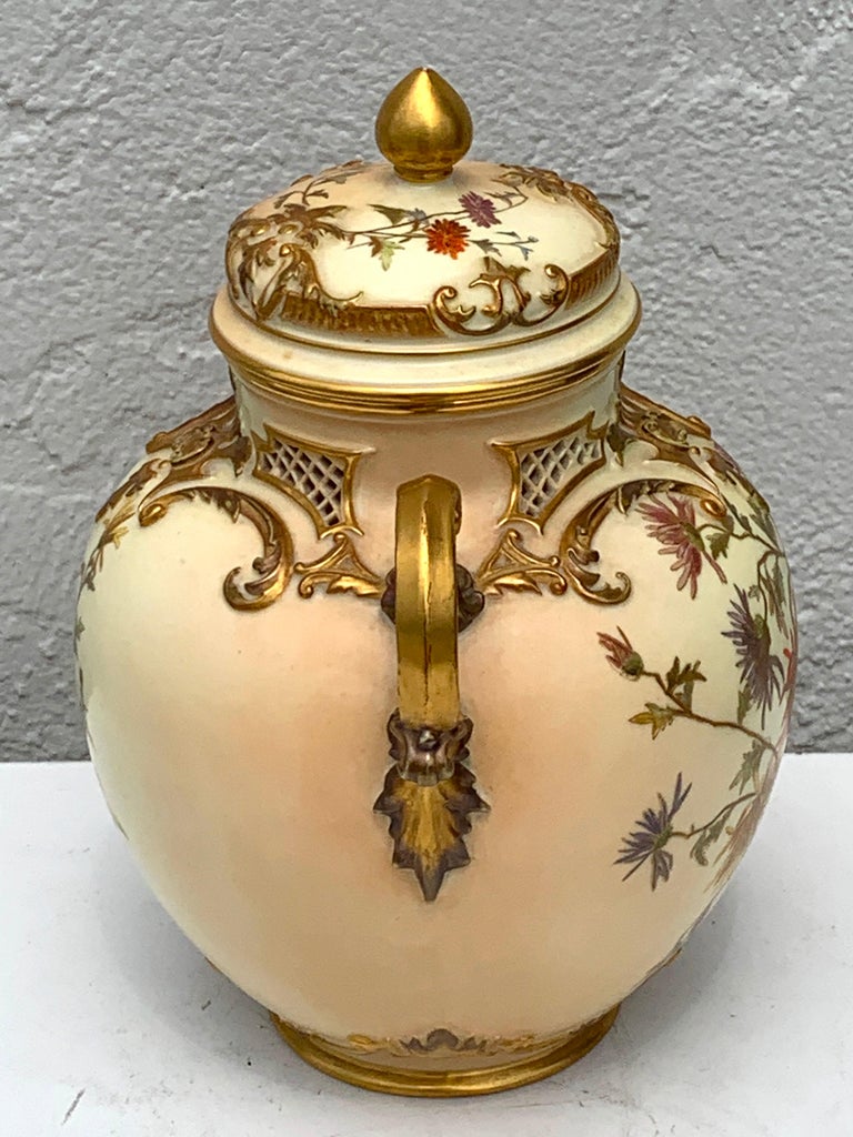 Exquisite Royal Worcester Pierced Covered Vase, with Floral Decoration ...