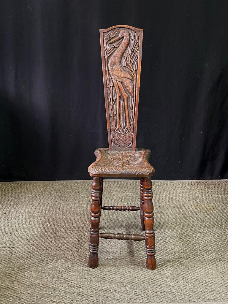 Exquisite Scottish Carved Oak Spinning Chair For Sale at 1stDibs