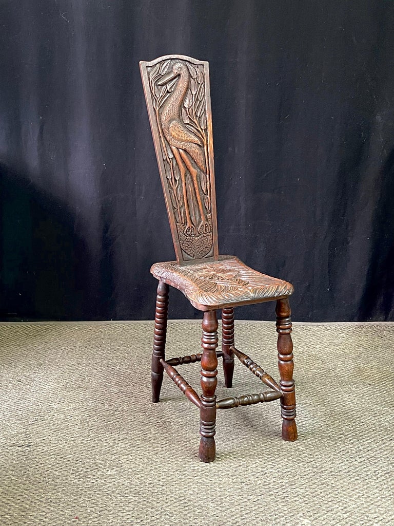 Exquisite Scottish Carved Oak Spinning Chair For Sale at 1stDibs