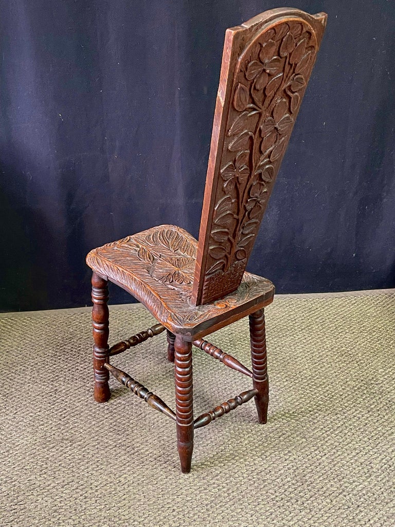 Exquisite Scottish Carved Oak Spinning Chair For Sale at 1stDibs