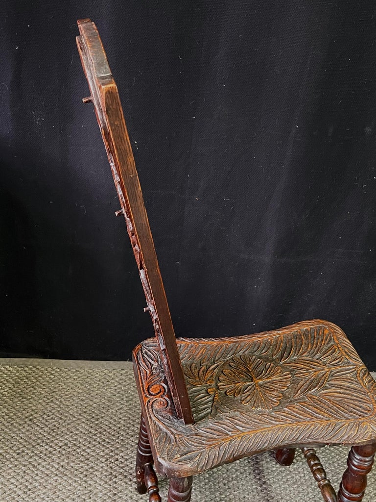 Exquisite Scottish Carved Oak Spinning Chair For Sale at 1stDibs